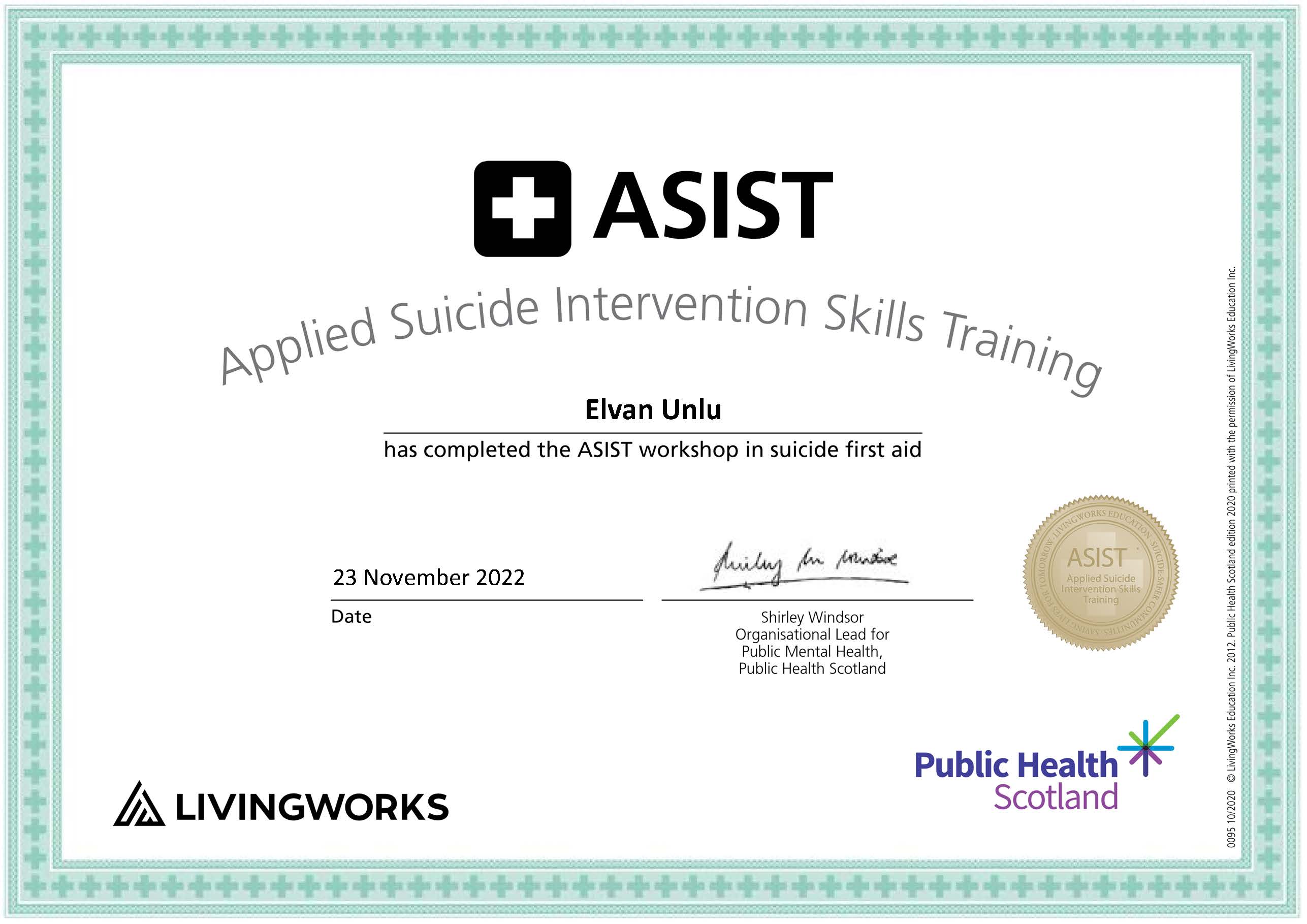ASIST CERTIFICATE – elvanunluresearch